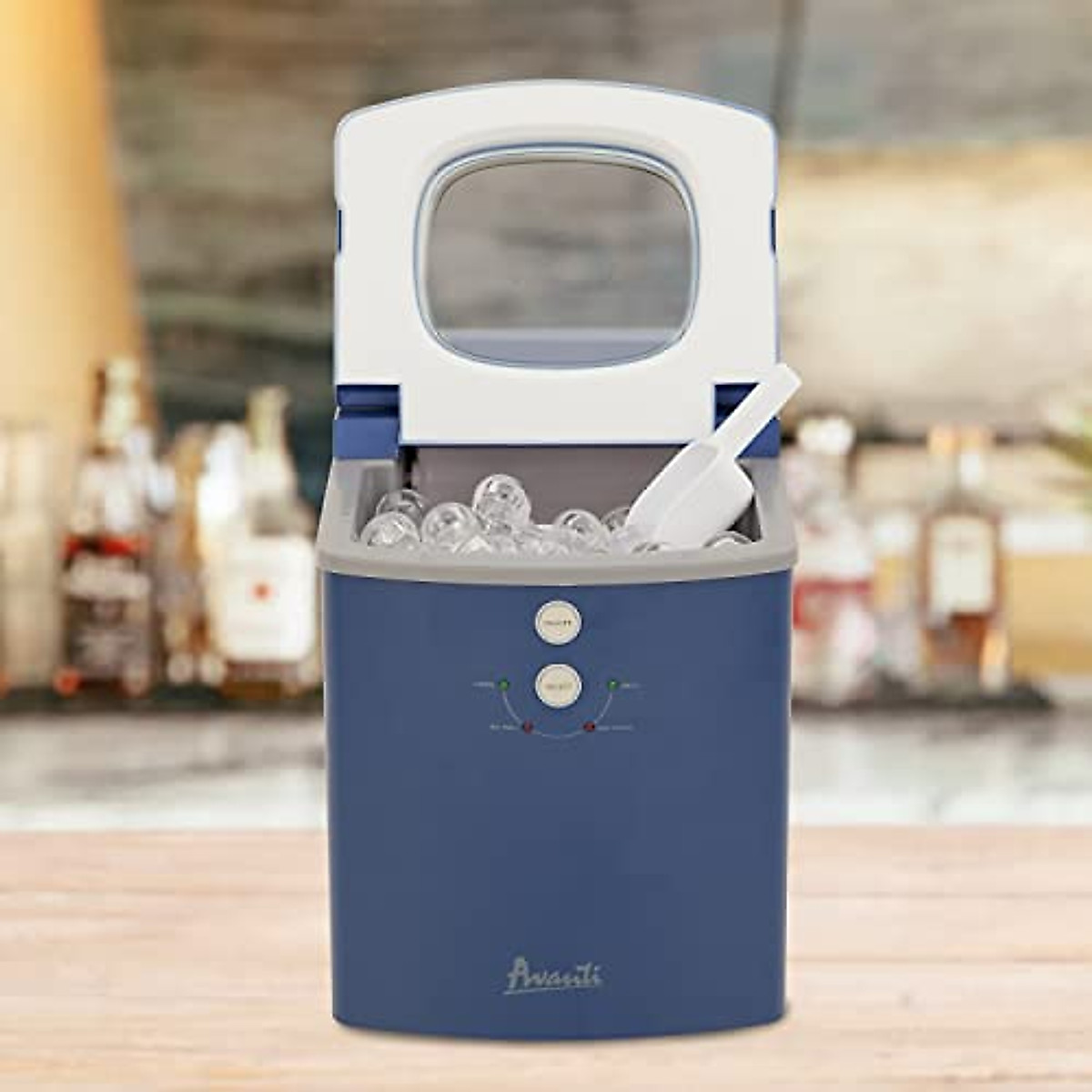 Avanti Ice Maker Portable Countertop Design Makes 33 Pounds of Ice Cubes in 24 Hours, Self Cleaning, Includes Scoop, Blue