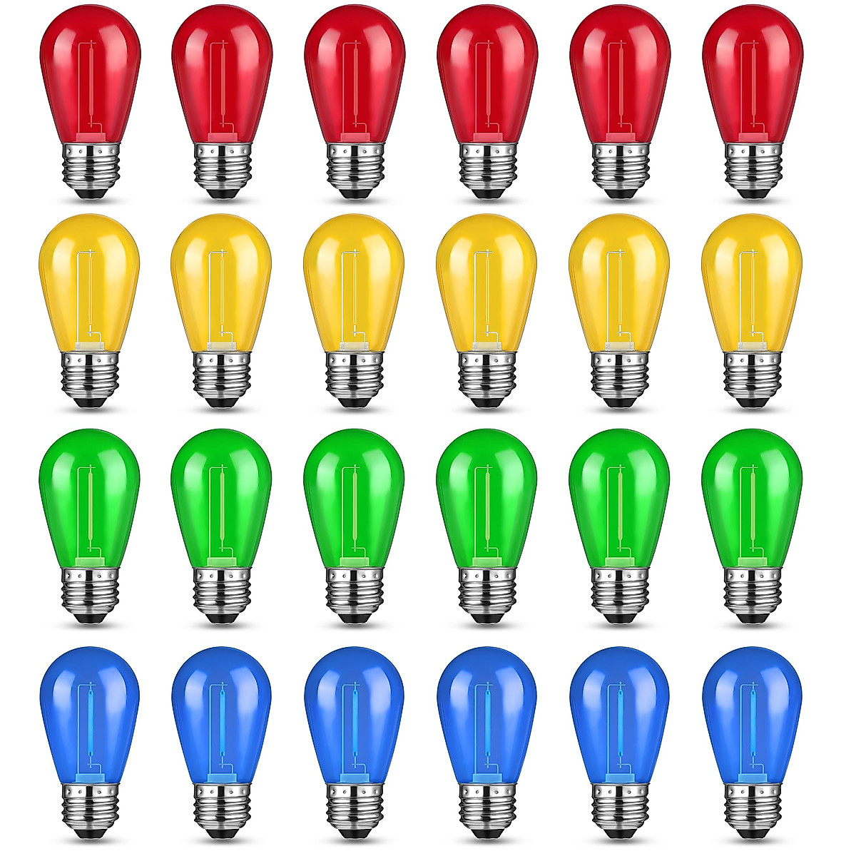 Mlambert Color LED String Light Bulbs,Shatterproof Outdoor String S14 Replacement Bulb for Christmas Halloween,24 Pack,Not Solar,Red/Blue/Yellow/Green