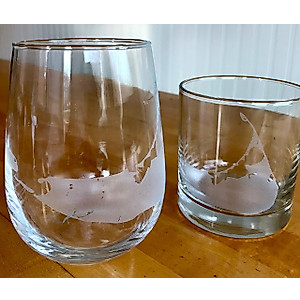 Nantucket Map - Stemless Wine Glasses Set of 2