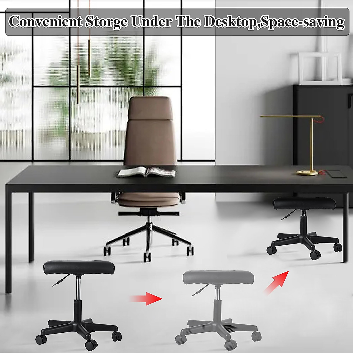 Footrest Stool on Wheels 15-20'' Height Adjustable Multi-Use Stool Gaming Foot Stool Under Desk 360°Swivel Ergonomic Foot Stool W/Lockable Wheels Work Stool for Home Offiece