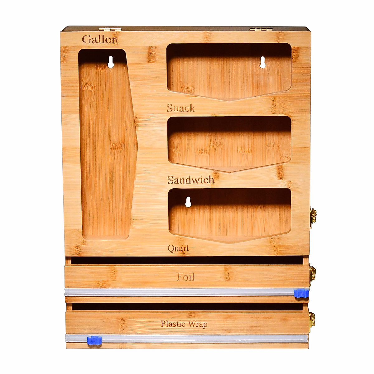 TILSI Storage Bag Organizer, Plastic Wrap Organizer and Dispenser with Cutter for Kitchen, Compatible with Gallon, Quart, Sandwich and Snack Variety Size Bag