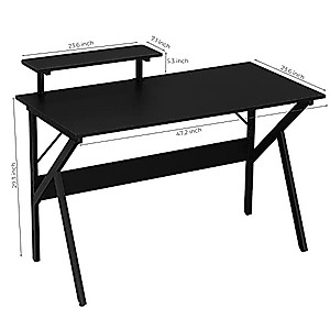 GreenForest Home Office Desk with Monitor Shelf Computer Gaming Desk 47 inch Writing Study Table for Workstation, Black