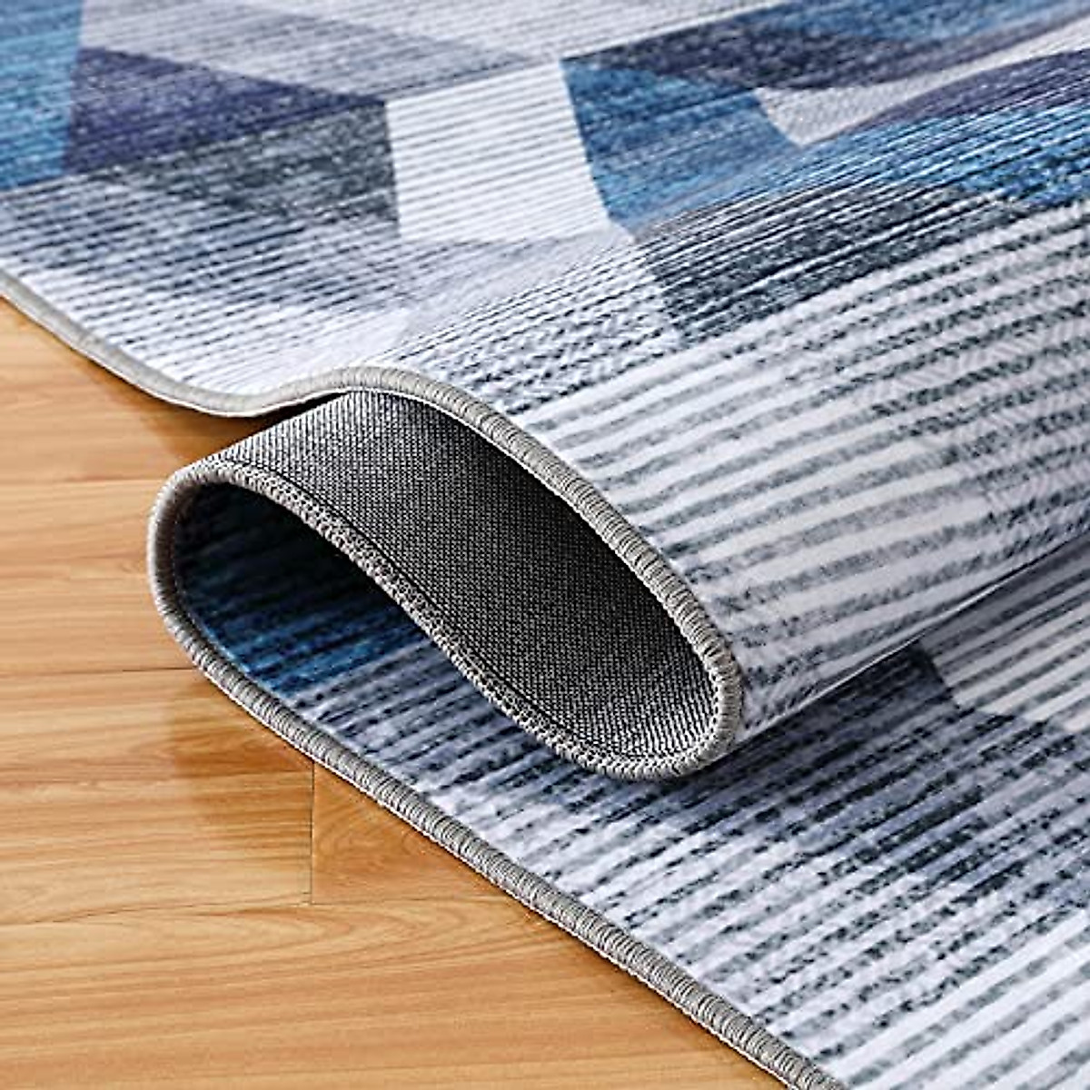 Zacoo Abstract Area Rug, Geometric Diamond Lattice Rug Moroccan Modern Area Rug Bedroom Rug Low Pile Small Throw Carpet for Living Room Dining Room Nursery, Navy/Grey, 4 x 6 Feet