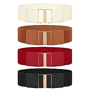 JASGOOD 4 Pack Wide Elastic Stretch Waist Belts for Women Dress Vintage Belt, Suit for Waist Size:31”-36”, A-Black+Brown+Red+Beige