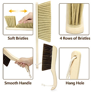 ABuYanOIn 2-Pack Cleaning Brush Set, Wooden Handheld Dusting Brushes with Soft Bristles for Car, Bed, Countertop & Furniture (Crank, Brown & Straight Handle, Khaki)