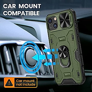 VEGO for iPhone 13 Case, iPhone 14 Kickstand Case with Slide Lens Cover, Built-in 360° Rotate Ring Stand Magnetic Car Mount Cover Case for iPhone 14 iPhone 13 6.1 inch 2021 - Green