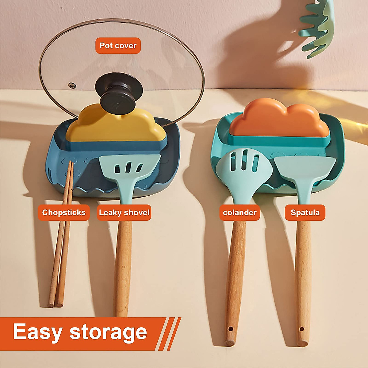 BREENHILL Spoon Rest with Lid Holder,Spoon Rest for Kitchen Counter 2 Pack,Cute Kitchen Gadgets Accessories for Coffee Station Cooking Blue Green