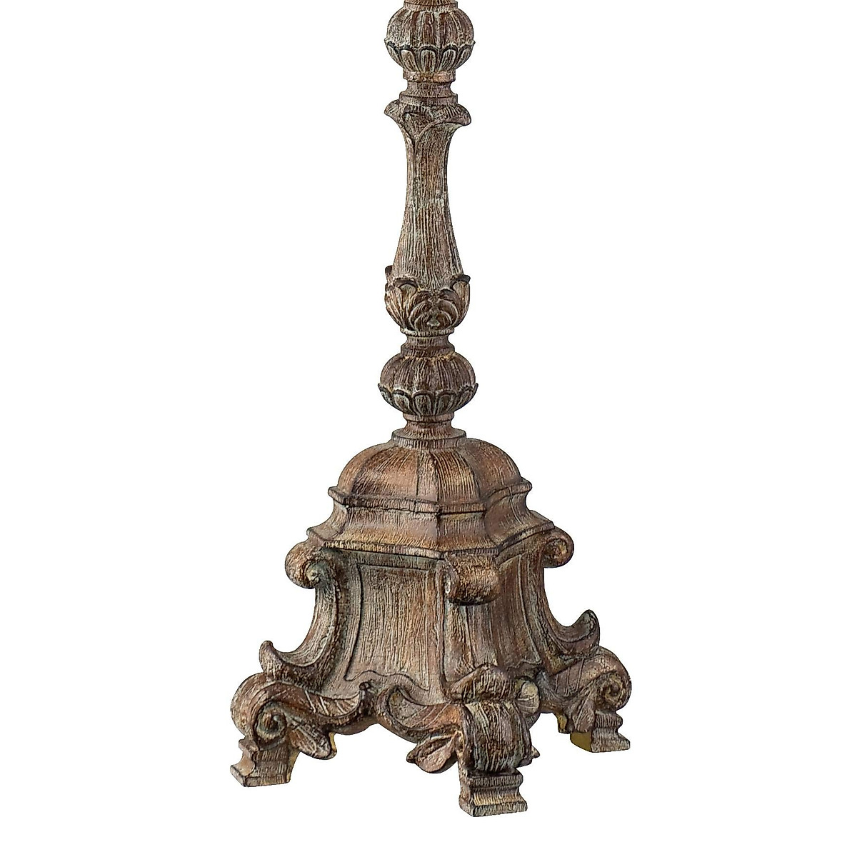 Regency Hill Rustic French Country Traditional Style Floor Lamp Standing 62" Tall Faux Wood Antique Candlestick Beige Silk Fabric Bell Shade Decor for Living Room Reading House Bedroom Home