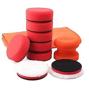 3 Inch Polishing Pad, SPTA 8Pcs Car Wax Applicator Pads with Handle and Towel, Hand Polishing Foam Buffing Pads & Microfiber Pad Kit, Detailing Buffing Pads for Car Polishing Waxing Buffing Glaze