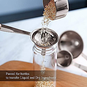 3 in 1 Metal Funnels for Filling Bottles Stainless Steel Small Kitchen Funnel Set for Transferring Essential Oils Liquid Fluid Spice Dry Ingredients Powder, Durable and Dishwash Safe