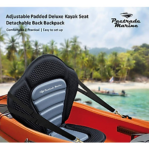 Pactrade Marine Adjustable Straps Black Gray Padded Deluxe Kayak Seat Detachable Storage Back Backpack Bag Canoe Backrest Support Cushion Sit On Top Fishing Brass Clips Canoeing Kayaking Rafting (1)