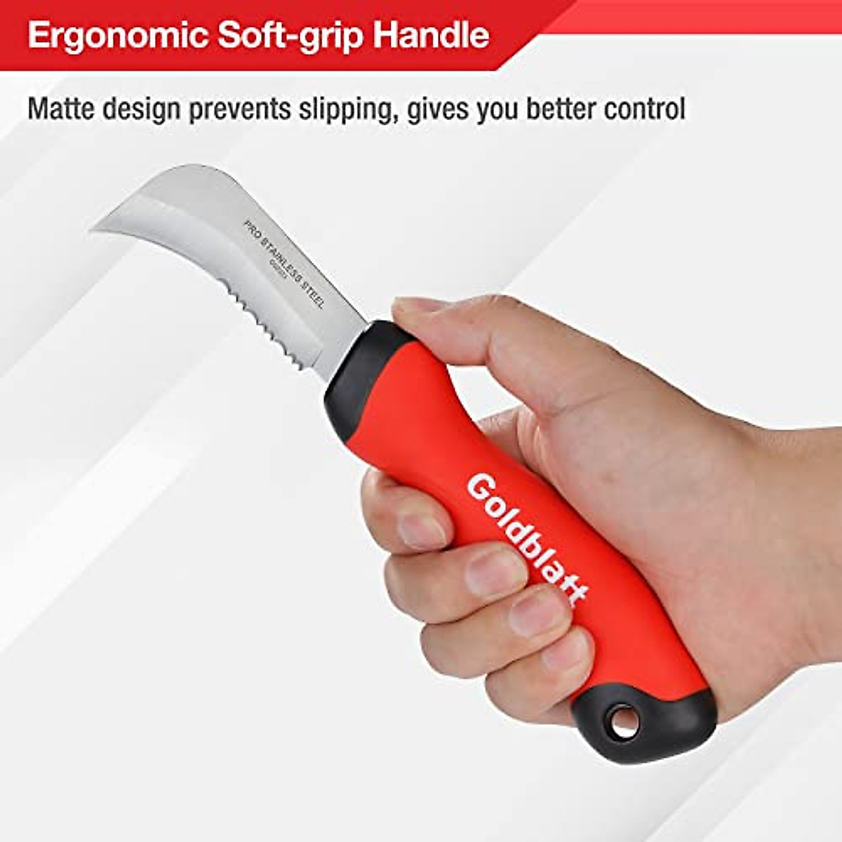 Goldblatt Linoleum Knife - Stainless Steel Roofing & Flooring Knife, Carpenter Knife, Linoleum Cutter with Soft-grip Handle, Hook Knife for Cutting Carpet, Cable Skinning, Wallpaper, Turf