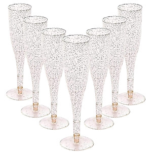 Oojami Gold Glitter Plastic Classicware Glass Like Champagne Wedding Parties Toasting Flutes (1 Box = Quantity 30)