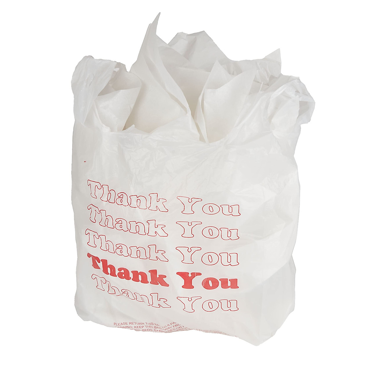 SSWBasics White Thank You Bags Case of 1000-11 ½” x 6" x 21" - Thickness .48mil HDPE- Standard Supermarket Size, Perfect for Grocery, Retail, Convenience Stores, Take-Out and Home Use