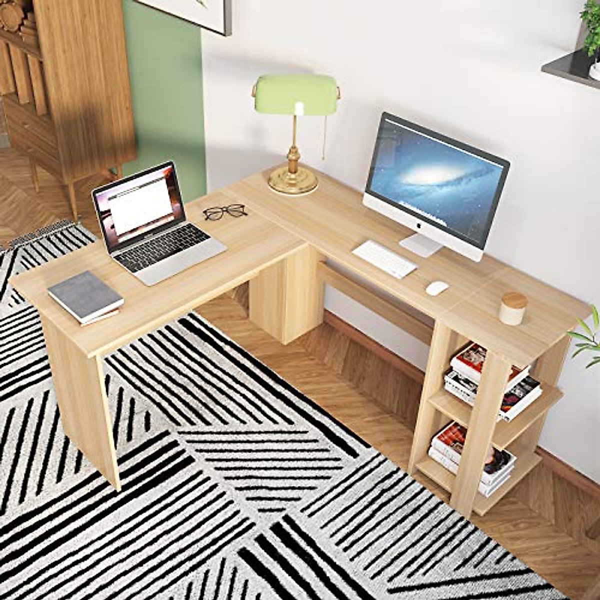 Sturdy L Shaped Desk with 2 Storage Shelves - 51"