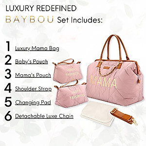 Baybou Mommy Bag for Hospital Baby Diaper Bag Tote Large Baby Diaper Travel Hospital Bag for Labor and Delivery Essentials Mama Baby Diaper Bag with Changing Pad Organizing Pouches (Blush Pink 3PC)