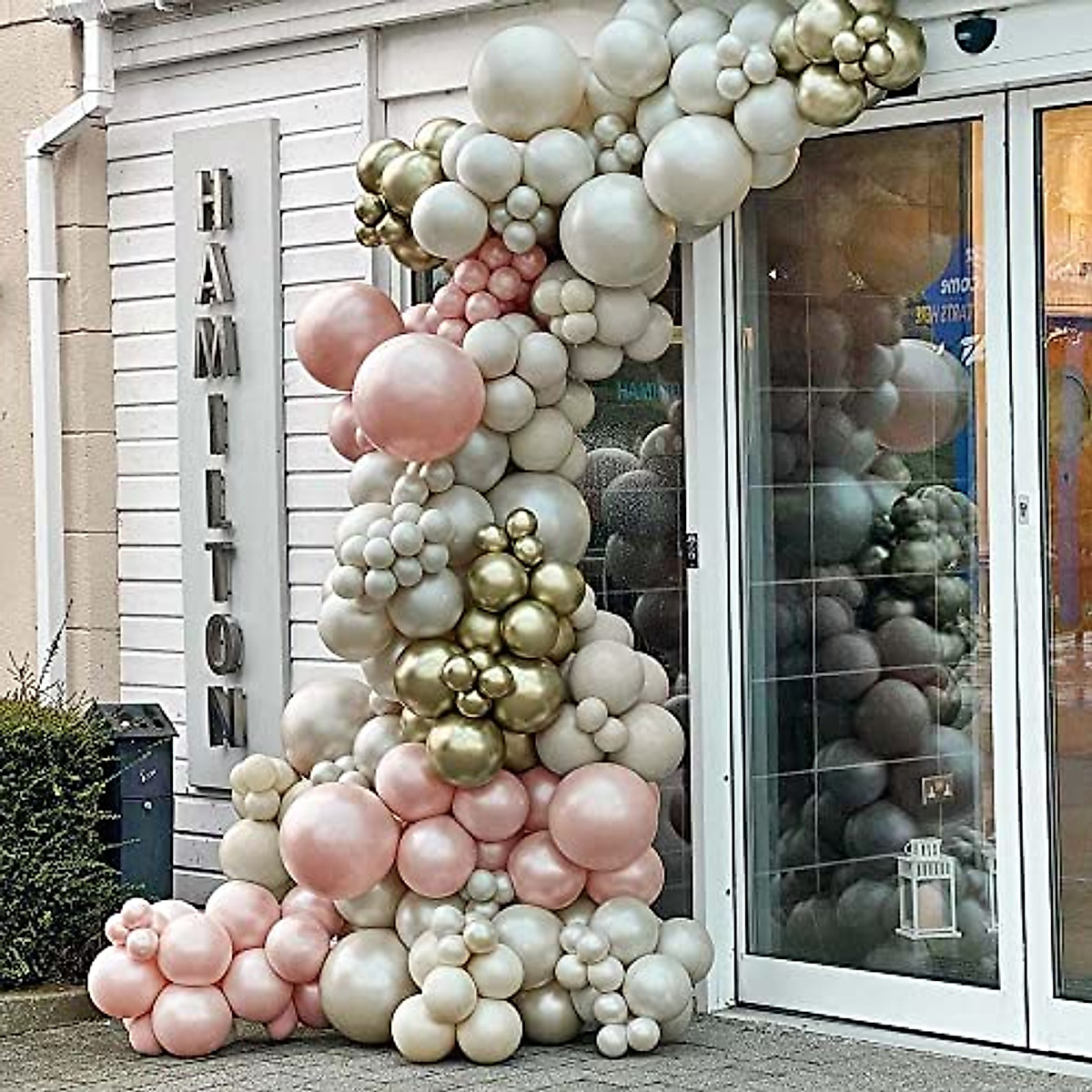 Dusty Rose Pearl Balloon Garland Double Stuffed Blush Pink Beige Balloons White Sand Nude Boho Balloon Arch Kit Metallic Gold Balloons for Baby Shower Bridal Wedding Birthday Party Decoration