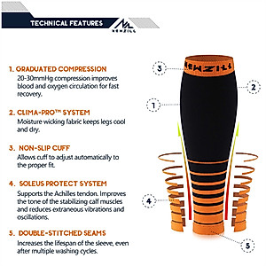 NEWZILL Compression Calf Sleeves (20-30mmHg) for Men & Women - Perfect Option to Our Compression Socks - for Running, Shin Splint, Medical, Travel, Nursing, Cycling (S/M, i-Black/Orange)