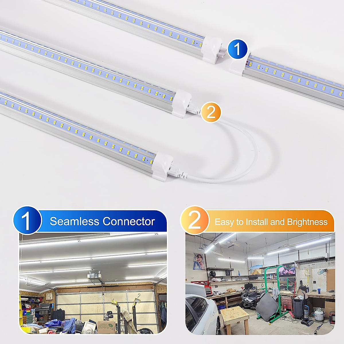 PARNOARCK Led Shop Lights,Led Shop Light 4FT 50W 6500K Daylight White 7000LM,Led Shop Lights Linkable Clear Cover Integrated V-Shape,Led Shop Lights 4 Foot for Workshop (2 Pack)