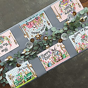 Pinata Easter Placemats Set of 6, Easter Placemats 12x18 Inch for Dining Table, Bunny Rabbit Easter Place Mats, Easter Table Decor, Farmhouse Rustic Table Mats