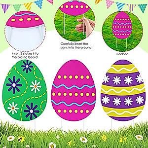 Cosyway 11 PCS Easter Yard Signs, Outdoor Easter Decorations Yard Stakes Waterproof Plastic Egg Shaped and Happy Easter Signs for Lawn Yard Garden Holiday Decor