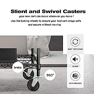 HCB 6-Tier Storage Shelf Heavy Duty Wire Shelving Unit 76"x48"x18" Height Adjustable Metal Steel Wire with Casters for Restaurant Garage Pantry Kitchen Rack (Black)