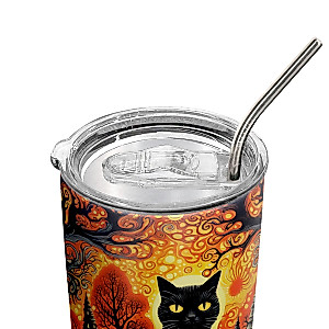 ORCAE 20oz Halloween Pumpkin Ghost Black Cat, Gifts for Cat Lovers, Halloween, Trick or Treat Gifts, Coffee Thermos, Stainless Steel Double Wall Vacuum Insulated Coffee Mug, Travel Cup with Lid - O