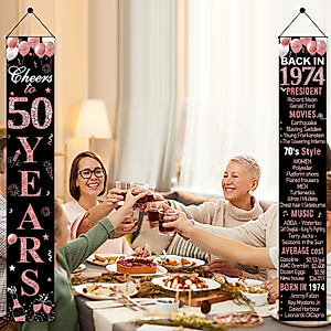 50th Birthday Door Banner Decorations for Women, Rose Gold Happy 50th Birthday Back in 1973 Porch Sign Party Supplies, Fifty Years Old Birthday Decor for Outdoor Indoor