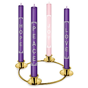 Advent Candles with Words Love, Peace, Hope, Joy On The Candles - Christmas Advent Candle Set of 4 for Advent Rings and Advent Wreaths- Premium Hand Made - Self Fitting End - for Church Advent Wreath