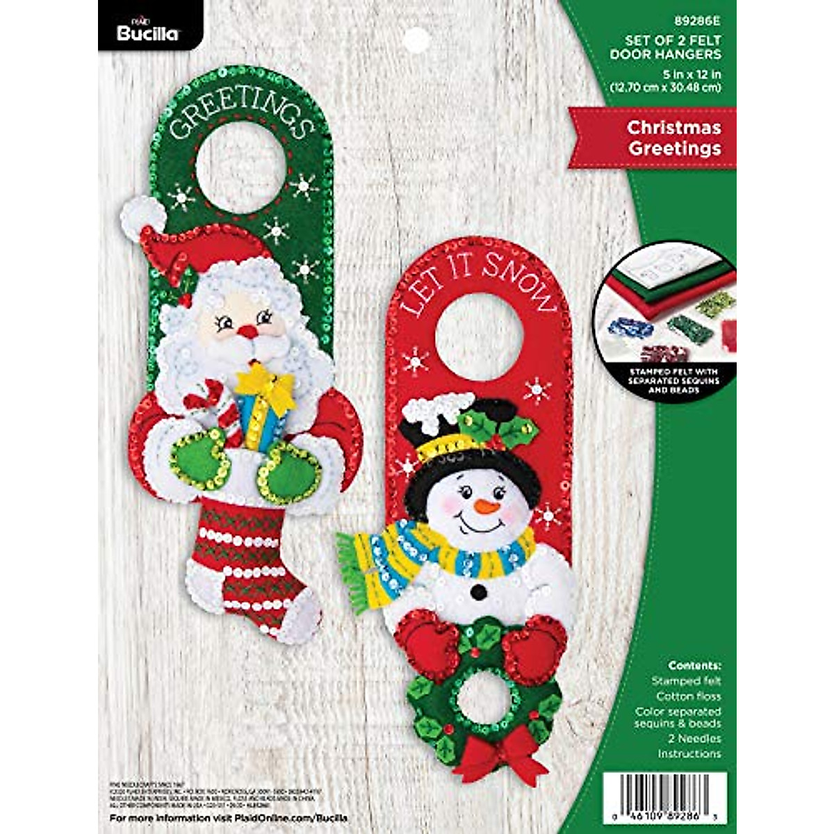 Bucilla Greetings, Felt Applique Christmas Door Hangers, Set of 2 (89286E)