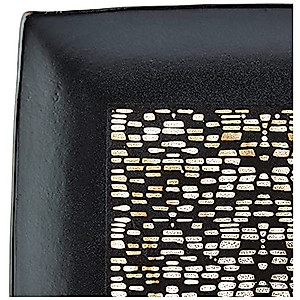 Elama Square Stoneware Pattern Dinnerware Dish Set, 16 Piece, Matte Black and Tan Tile