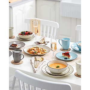 vancasso Navia Ceramic Dinnerware Set, 48 pieces Stoneware Spray Spot Patterned Service Dish with Dinner Plates, Salad Plates, Bowls, Mugs - Multi