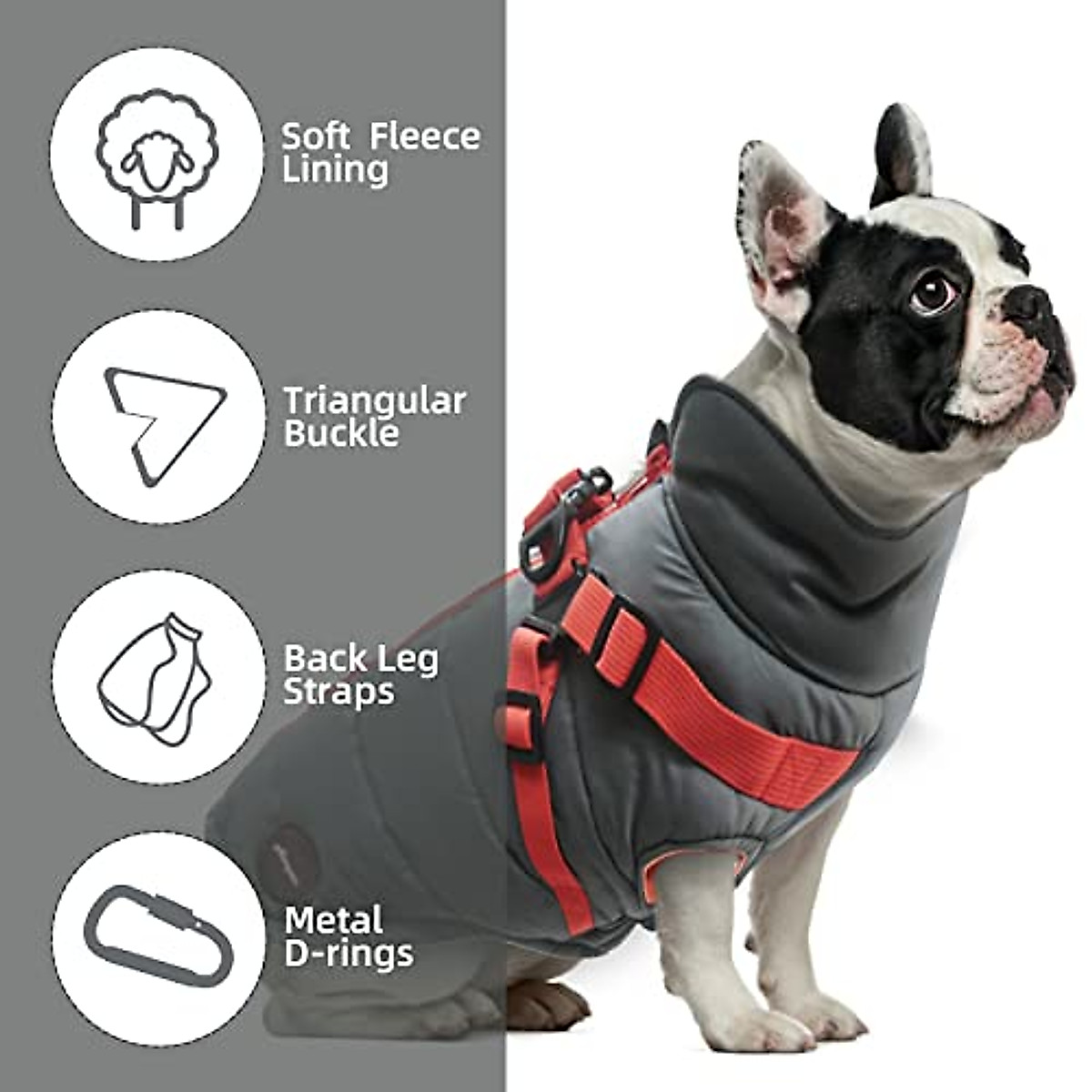 NASKEE Warm Dog Winter Coat Cozy Waterproof Windproof Dog Outdoor Jacket, Adjustable Pet Vest with Harness & D Rings, Thick Polar Fleece Lining, for Small Medium Large Dogs
