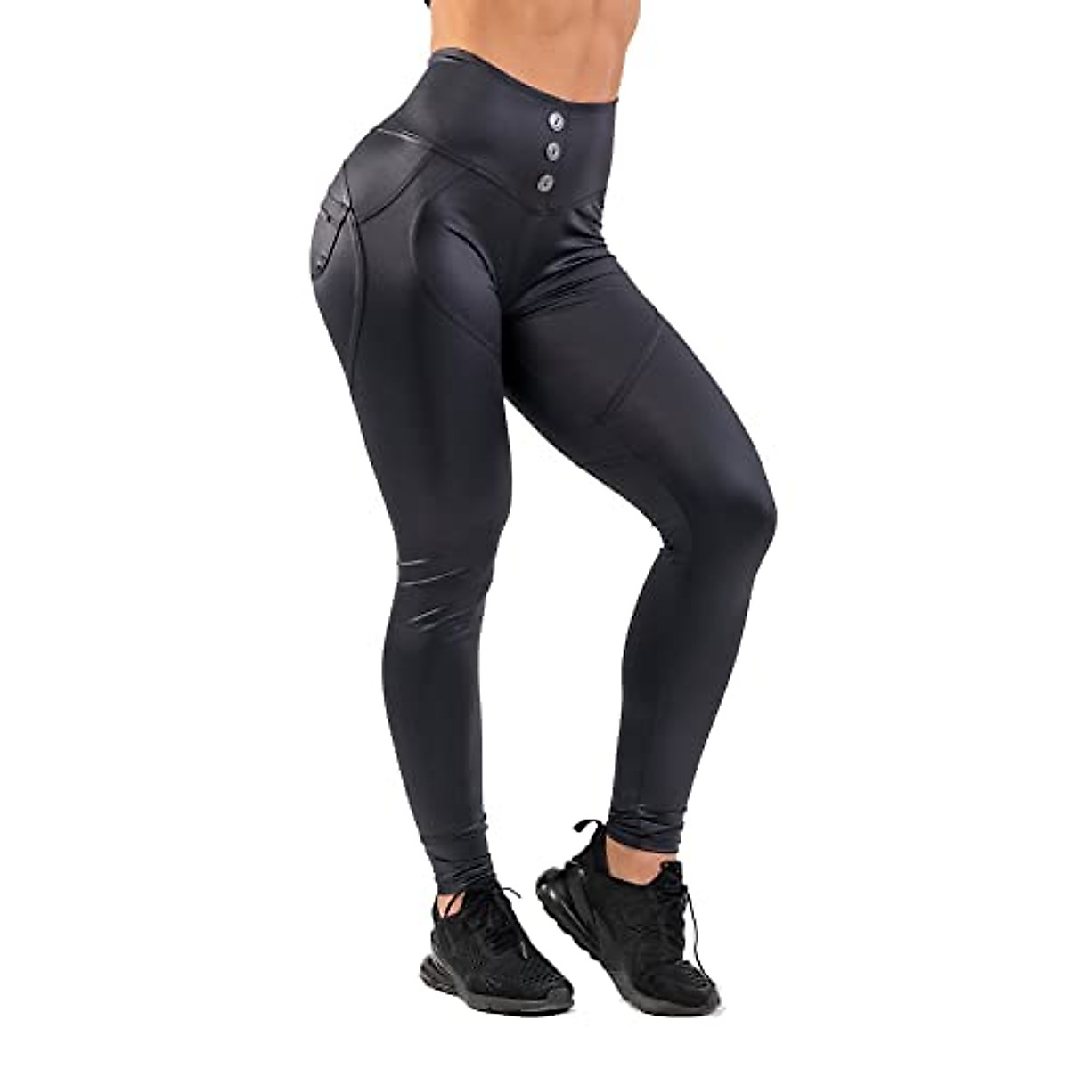 NEBBIA High Waist Glossy Look Bubble Butt Pants 586 Black