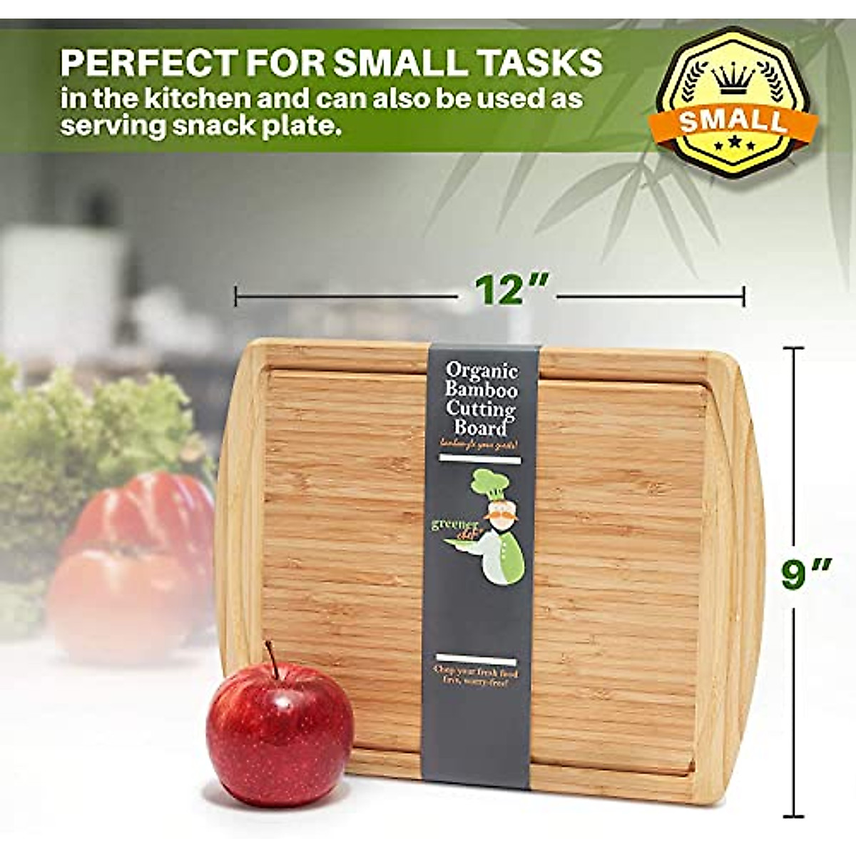 GREENER CHEF 12 Inch Small Cutting Board with Lifetime Replacements, Bamboo Cutting Boards for Kitchen, Butcher Block, Mini Wooden Chopping Board for Meat, Veggies, Non Toxic Charcuterie Board
