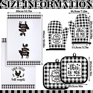 Sratte 6 Pcs Farmhouse Marble Dish Towels Pot Holders and Oven Mitts Sets Pink White and Gold Heat Resistant Kitchen Towels Farm Animal Kitchen Decoration for Baking Cooking Supply(Farm Animal)