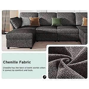 VanAcc Sectional Couch, Modular Sectional Sofa, 6 Seats Sofa- U Shaped sectional with Ottomans, Reversible Sofa Couch for Living Room, Grey Chenille