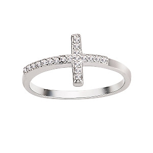 CloseoutWarehouse Cubic Zirconia Saint John Sideway Cross Ring Sterling Silver Size 14