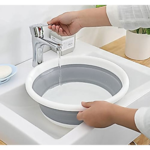 AAKitchen Collapsible Portable Wash Basin Dishpan 5L Kitchen Dish Pans Washing Basin Foldable Strainer Wash and Drain Dish Tub Drainer for RV, Camping, Marine, BBQ (White/Gray)