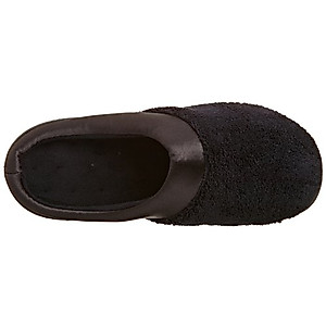 isotoner Women's Microterry PillowStep Satin Cuff Clog Slippers, Black, 7.5-8 B(M) US