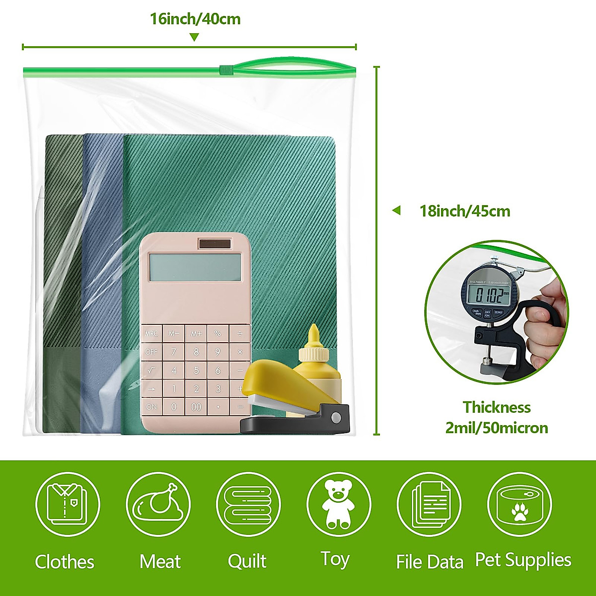 Xsourcer Freezer Slider Storage Bags, Pack of 12, 3.5 Gallon Food Storage Bag, 2 Mil 16" x 18" Reclosable Plastic Bags for Organization of Clothes, Shoes, Office Supplies & Travel Essentials