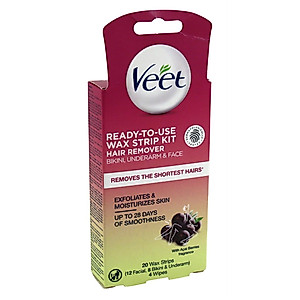 VEET Ready to Use Wax Strips Hair Remover for Body, Bikini & Face 20 ea (Pack of 2)