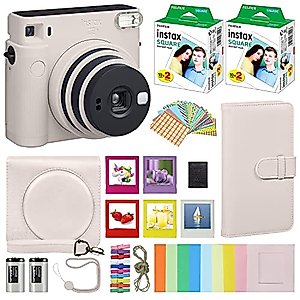 Fujifilm Instax Square SQ1 Instant Camera Chalk White with Carrying Case + Fuji Instax Film Value Pack (40 Sheets) Accessories Bundle, Photo Album, Assorted Frames + More
