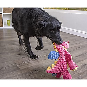 goDog Bubble Plush Dragons Squeaky Dog Toy, Chew Guard Technology - Coral, Large