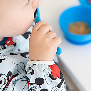 Bumkins Sleeved Baby or Toddler Bib, Smock, Waterproof Fabric, Fits Ages 6-24 Months, Disney Mickey Mouse Classic