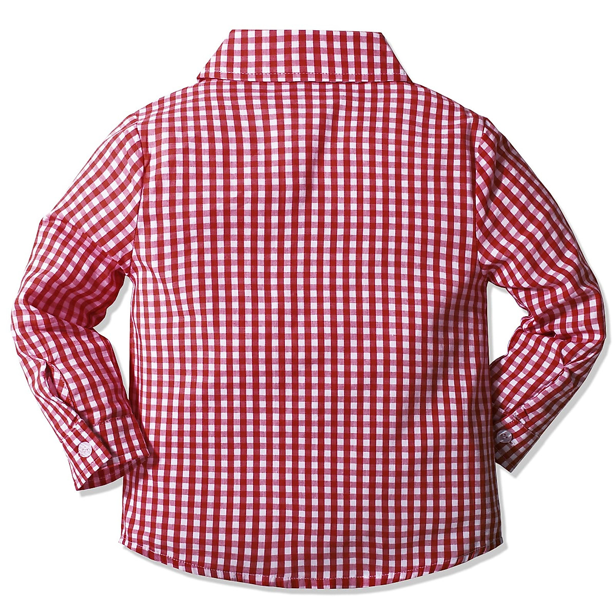 Yilaku Toddler Boys Dress Clothes Formal Wedding Outfits Suspender + Bow Tie + Shirt + Pants 4Piece Infant Gentleman Suits (2T-3T,Plaid Red)