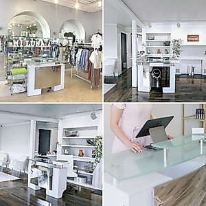 DERMALOGIC Glasglow I Reception Desk with Glass Top, Office Restaurant Beauty Salon Furniture, White 50" L x 19" W