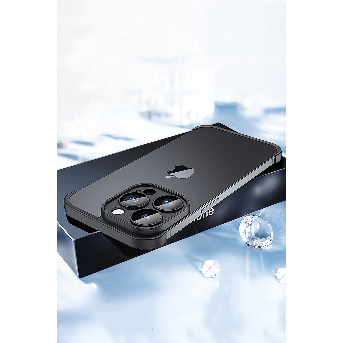 LEKEVO Frameless Fit for iPhone 15 Pro Max Bumper Case with Camera Lens Protector, Slim Soft TPU Shockproof Phone Cover, Minimalist Yet Protective Shell (Black)