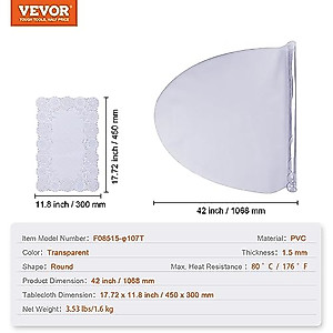 VEVOR Clear Table Cover Protector, 42 inch/1068 mm Round Table Cover, 1.5 mm Thick PVC Plastic Tablecloth, Waterproof Desktop Protector for Writing Desk, Coffee Table, Dining Room Table