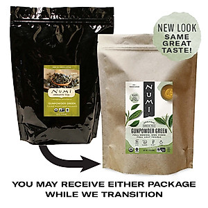 Numi Organic Gunpowder Green Tea, 16 Ounce Pouch, Full-Bodied Loose Leaf Green Tea Pearls, Brew 200 Cups, Packaging May Vary